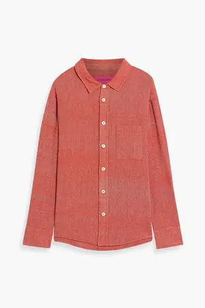 THE ELDER STATESMAN Striped Jacquardknit Cashmere Shirt - Papaya