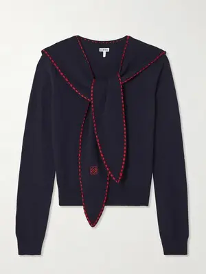 Loewe Tie-detail Embroidered Knitted Top - Blue
