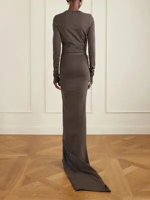 Rick Owens Moncler Appliquéd Cotton-jersey Maxi Skirt - Brown