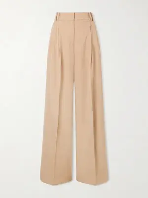 Another Tomorrow Pleated Wool-blend Wide-leg Trousers