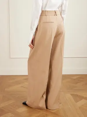 Another Tomorrow Pleated Wool-blend Wide-leg Trousers
