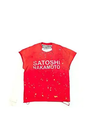 SATOSHI NAKAMOTO Distressed Long-sleeved T-shirt - Red