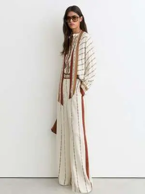 REISS Chain-print Wide-leg Trousers