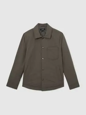 REISS Vasey Quilted Press-stud Overshirt - Dark Green
