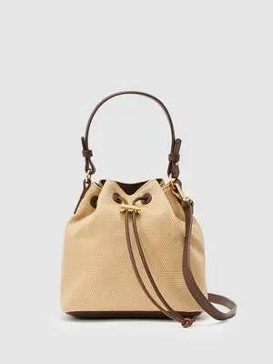 REISS Evie Raffia-effect Drawcord Bucket Bag