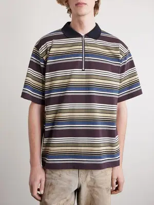 Sacai Striped Cotton-jersey Half-zip Polo Shirt - Brown