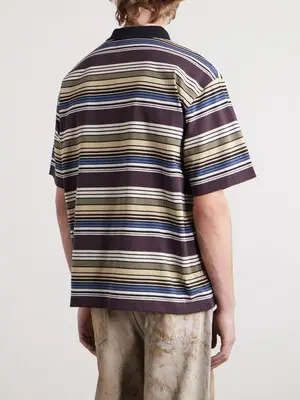 Sacai Striped Cotton-jersey Half-zip Polo Shirt - Brown