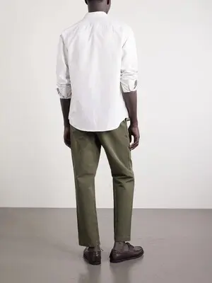 Mr P. Straight-leg Cotton And Linen-blend Twill Drawstring Trousers - Green