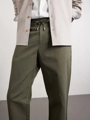 Mr P. Straight-leg Cotton And Linen-blend Twill Drawstring Trousers - Green