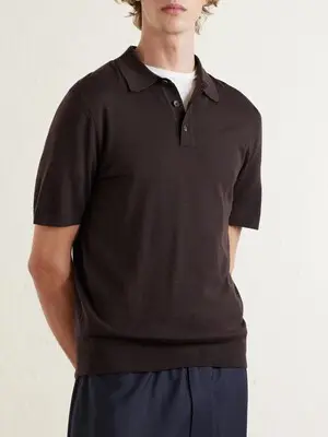 Mr P. Merino Wool Polo Shirt - Brown