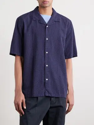 Officine Générale Eren Camp-collar Cotton And Lyocell-blend Seersucker Shirt