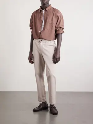 Mr P. Straight-leg Cotton And Linen-blend Twill Trousers - Neutrals
