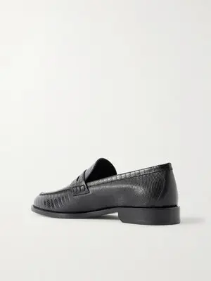 Manolo Blahnik Perry Lizard-effect Leather Penny Loafers - Black