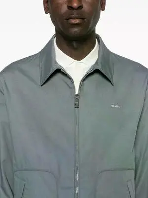 Prada Technical Cotton Zip-up Jacket With Printed Logo - Grey