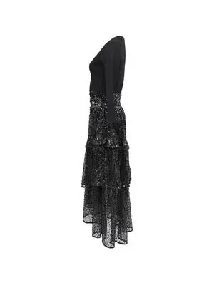 Maje Sequined Tiered Midi Dress