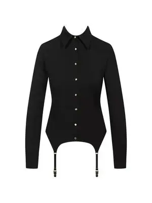 MAISON CLOSE Lace Back Suspender Shirt - Black
