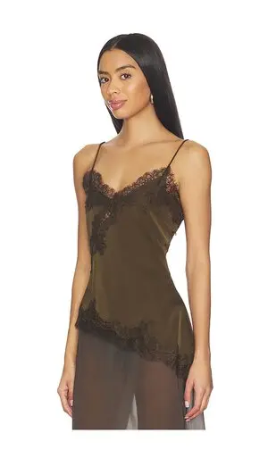 Superdown Jett Asymmetrical Lace Trim Top - Brown