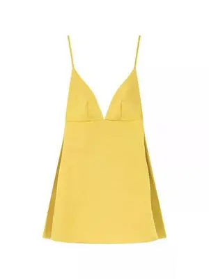 Elisabetta Franchi Duchess Satin Mini Dress With Logo Embellishments - Yellow