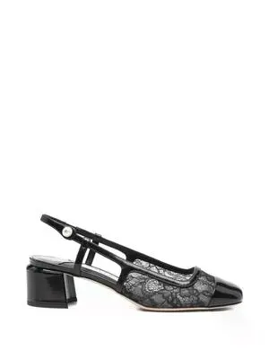 JIMMY CHOO Elisa Lace-detail Block-heel Pumps - Black