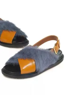 Marni Leather And Long-hair Fussbett Sandals - Brown