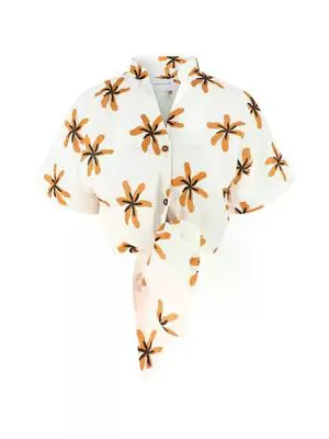 CALA DE LA CRUZ Floral-print Top With Tie Detail - White