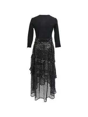 Maje Sequined Tiered Midi Dress
