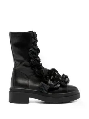 JIMMY CHOO Nari Flower-appliqué Combat Boots - Black