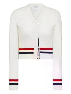 Thom Browne Cashmere Cardigan With Rwb-stripe - White