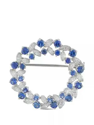 OSCAR HEYMAN Diamond And Sapphire Circle Brooch - Silver