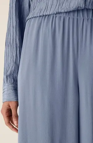 Eileen Fisher Pull-on Satin Wide-leg Pants - Flint