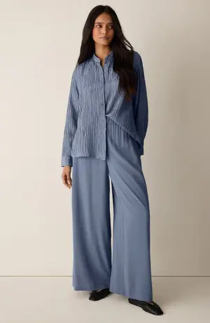 Eileen Fisher Pull-on Satin Wide-leg Pants - Flint