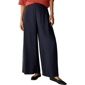 Eileen Fisher Pull-On Satin Wide-Leg Pants Ink