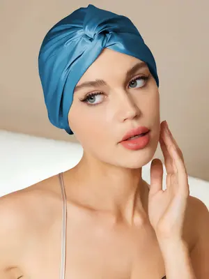 SILKSILKY SILKSILKY Knot-Front Hair Bonnet Teal