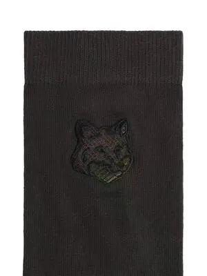 Maison Kitsuné Appliqué Ribbed Socks - Brown