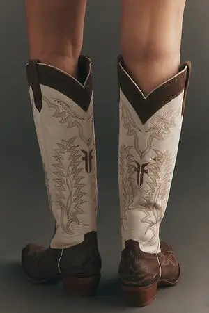 Frye Sacha Feather Western Boots - Toffee White - Waxed Suede