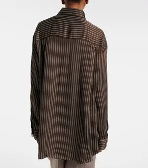 THE FRANKIE SHOP Peri Pinstripe Satin Shirt - Brown