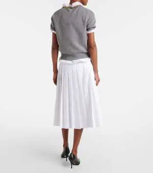 Prada Pleated Cotton Midi Skirt