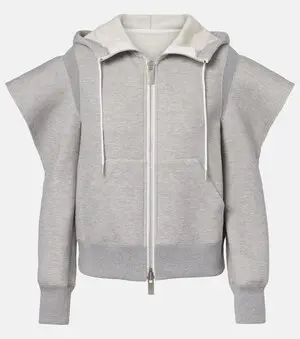 Sacai Cutout Cotton-blend Fleece Hoodie - Grey