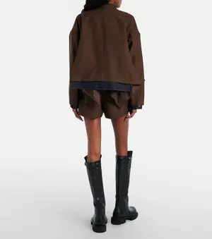 Sacai Belted Satin-trimmed Shorts - Brown