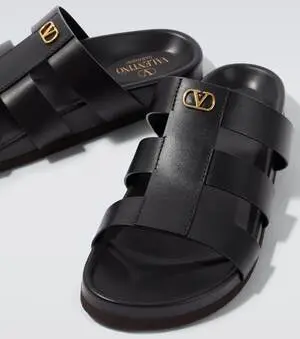 Valentino Garavani Studshield Vlogo Leather Sandals - Black