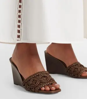 Veronica Beard Ellen Macramé Leather Wedge Mules