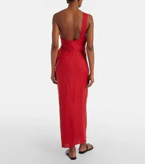 Johanna Ortiz One-shoulder Linen Gown - Red