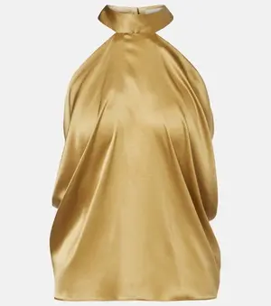 Nina Ricci Open-back Silk-blend Satin Top - Gold