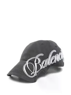 Balenciaga Drill Cotton Cap With Cursive Script Logo - Grey
