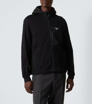 Prada Cotton-blend Zip-up Hooded Jacket With Drawstring Hem