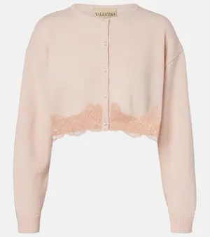 Valentino Garavani Lace-trimmed Cropped Virgin Wool Cardigan - Pink