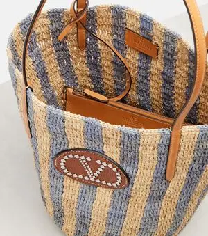 Valentino Garavani Vlogo Striped Raffia Tote - Beige