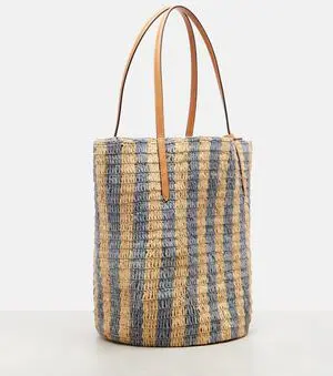 Valentino Garavani Vlogo Striped Raffia Tote - Beige