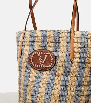 Valentino Garavani Vlogo Striped Raffia Tote - Beige