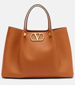 Valentino Garavani Vlogo Medium Leather Tote - Brown